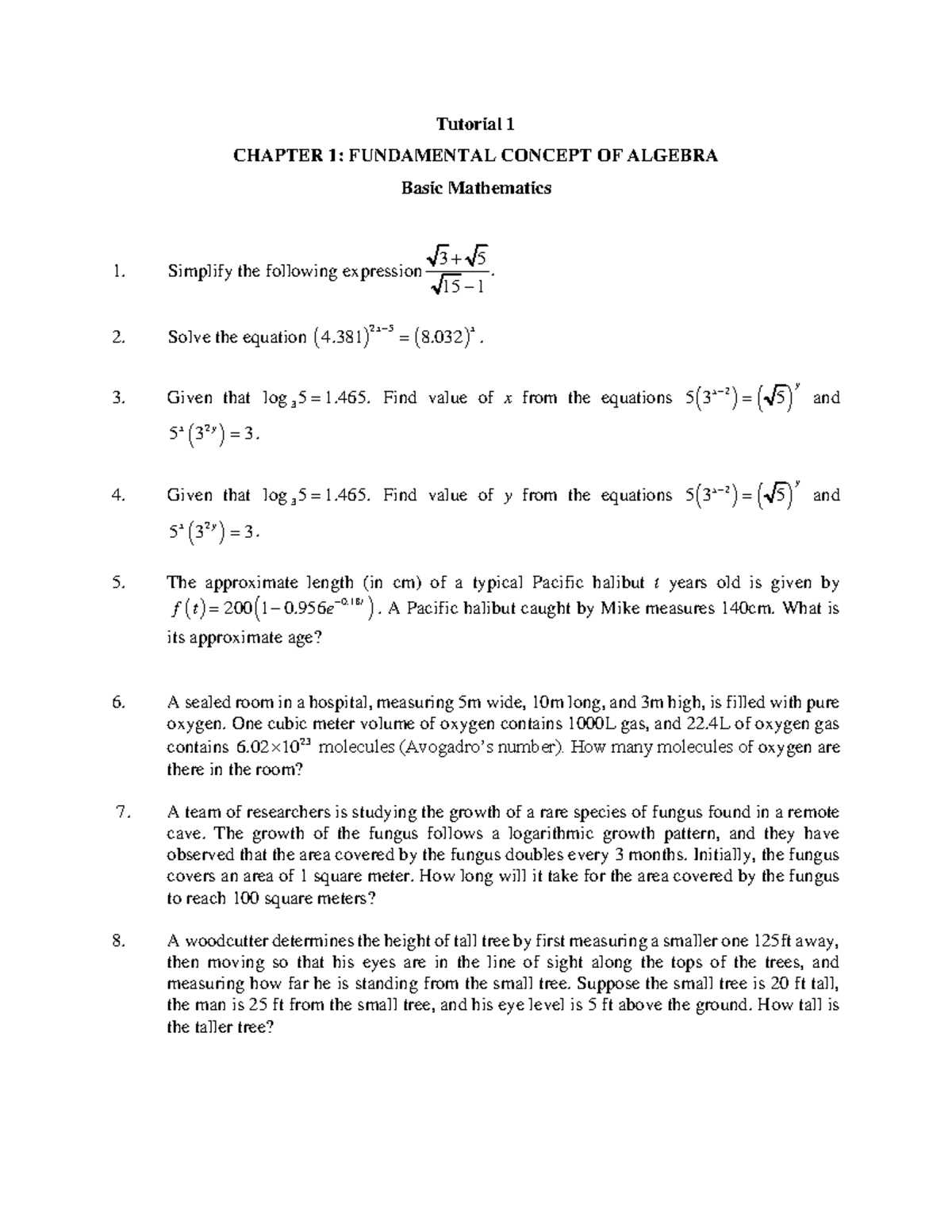 Tut 1 - practical for studies - Tutorial 1 CHAPTER 1: FUNDAMENTAL ...