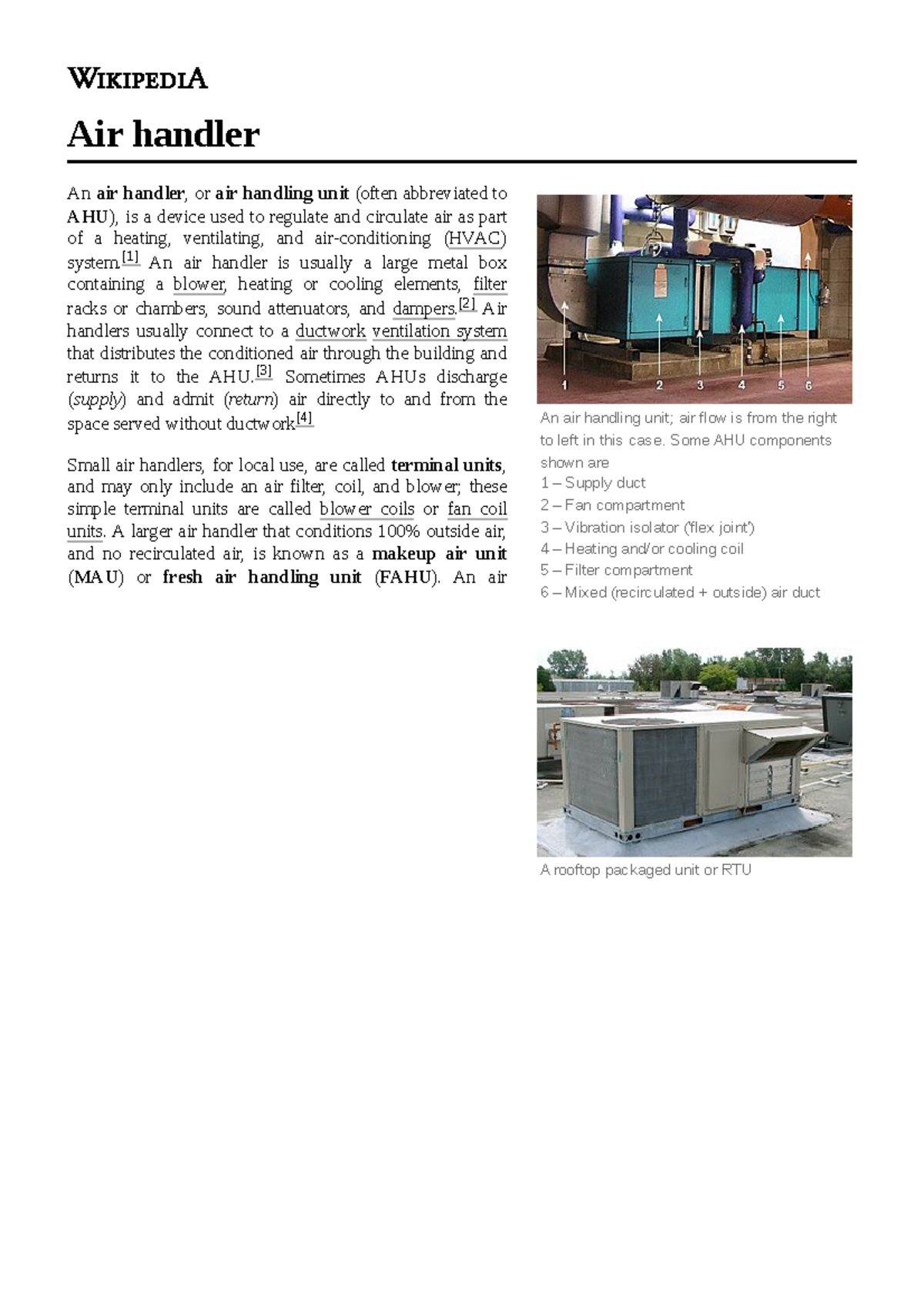 Air handler - Essay Week 4 - An air handling unit; air flow is from the ...