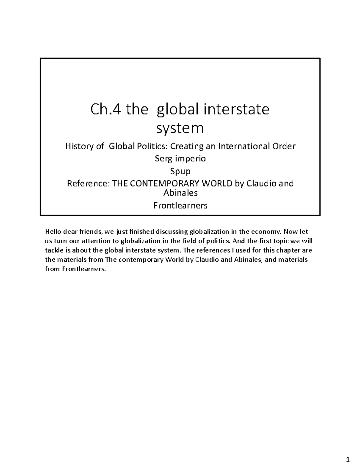 Chapter 4 the global interstate system supplement new with notes ...