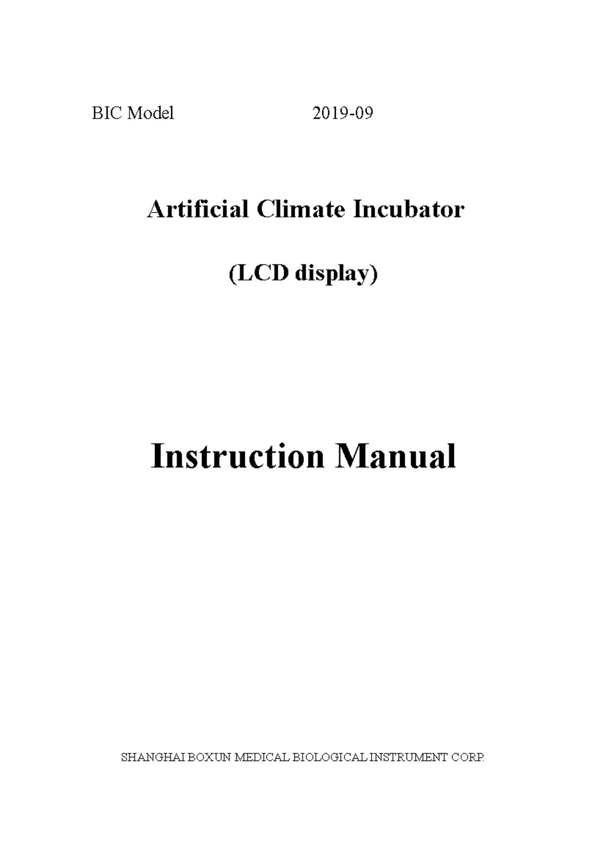 BIC Model - manual - BIC Model 2019- Artificial Climate Incubator (LCD ...