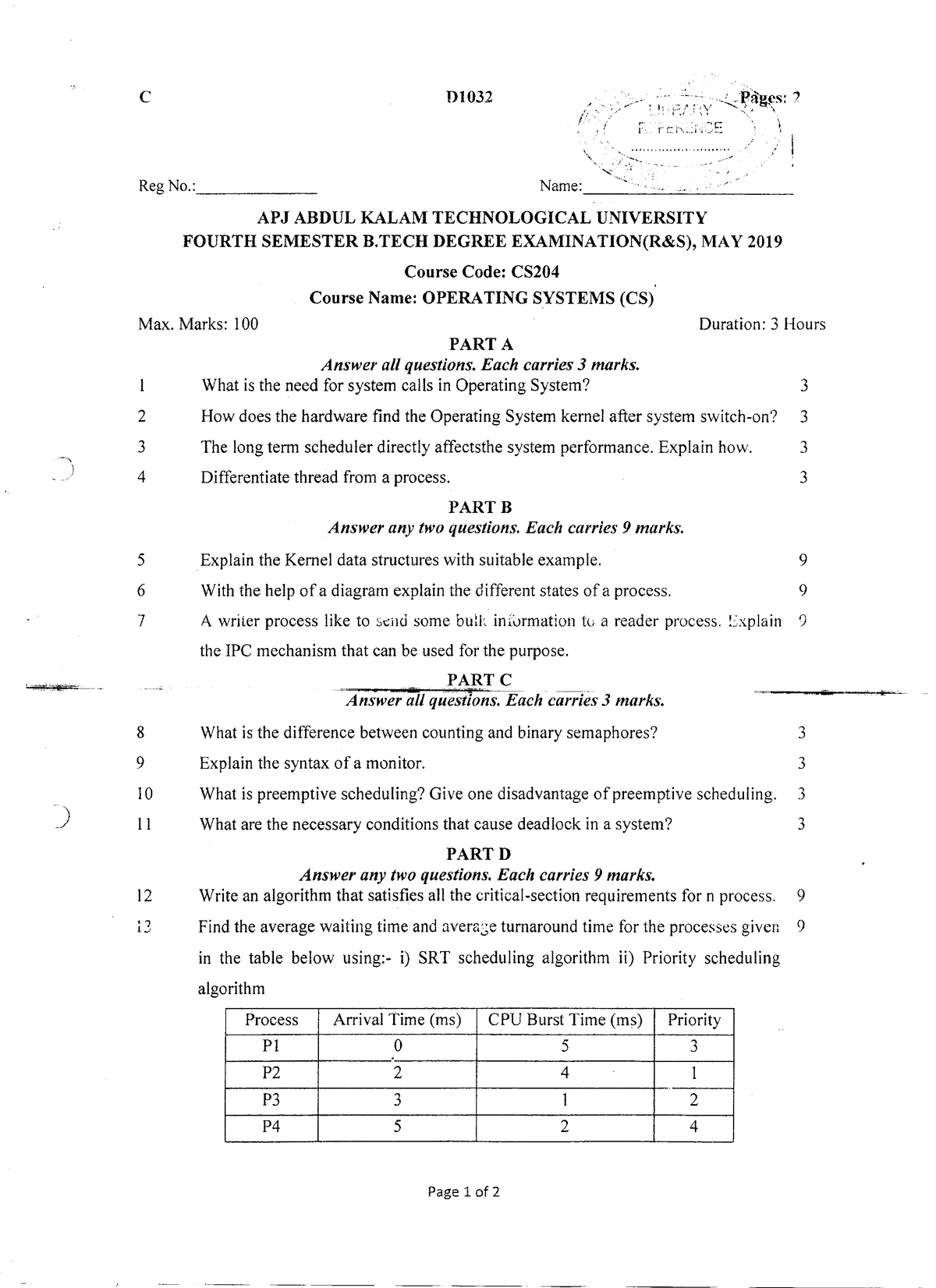 S4 cs operating systems may 2019 - Computer Science and ENgineering - Studocu