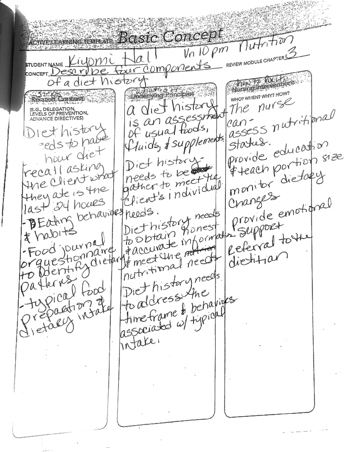 2024-08-16 nutrition homework - ARNING TEMPLATE Basic Concept STUDENT ...