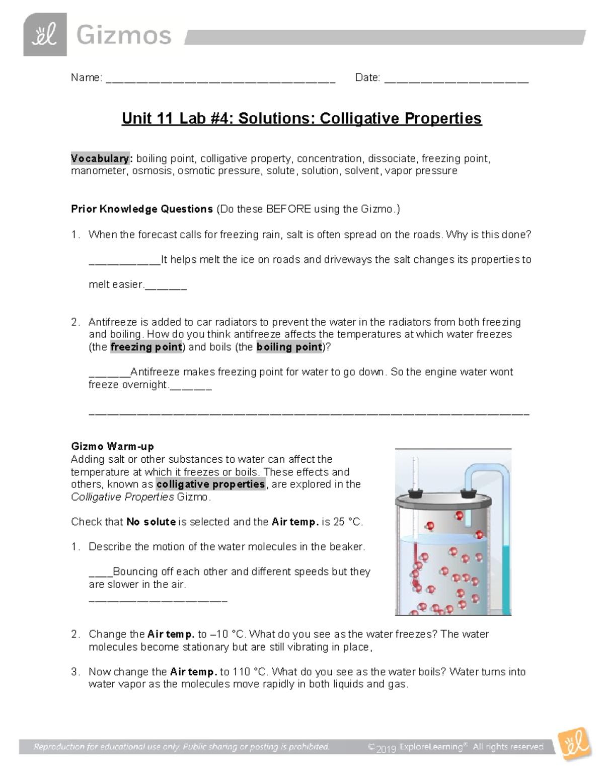 U11 Lab 4 Gizmo Colligative properites lab HChem 2122 - Name