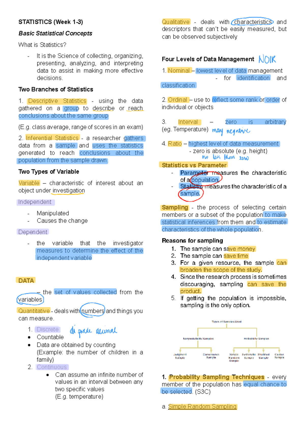 W K-1-3 - statistics - STATISTICS (Week 1-3) Basic Statistical Concepts ...