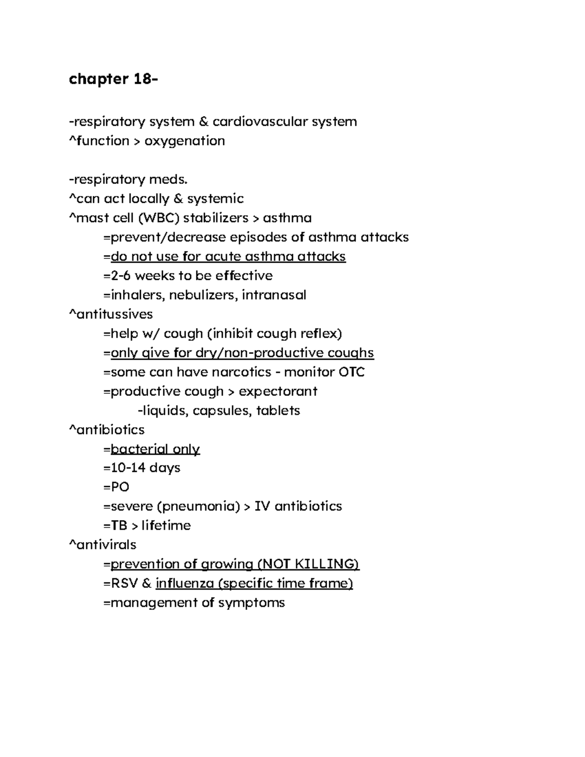 Pharm CS 7 Notes - chapter 18-respiratory system & cardiovascular ...