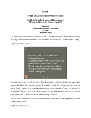 Lec2 - Notes - NPTEL NPTEL ONLINE CERTIFICATION COURSE Health, Safety ...