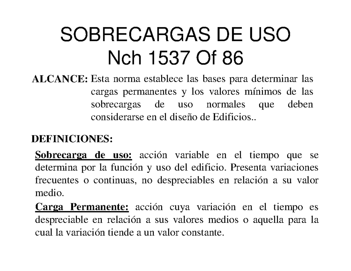 Sobrecarga CI32B - SOBRECARGAS DE USO Nch 1537 Of 86 Esta norma ...
