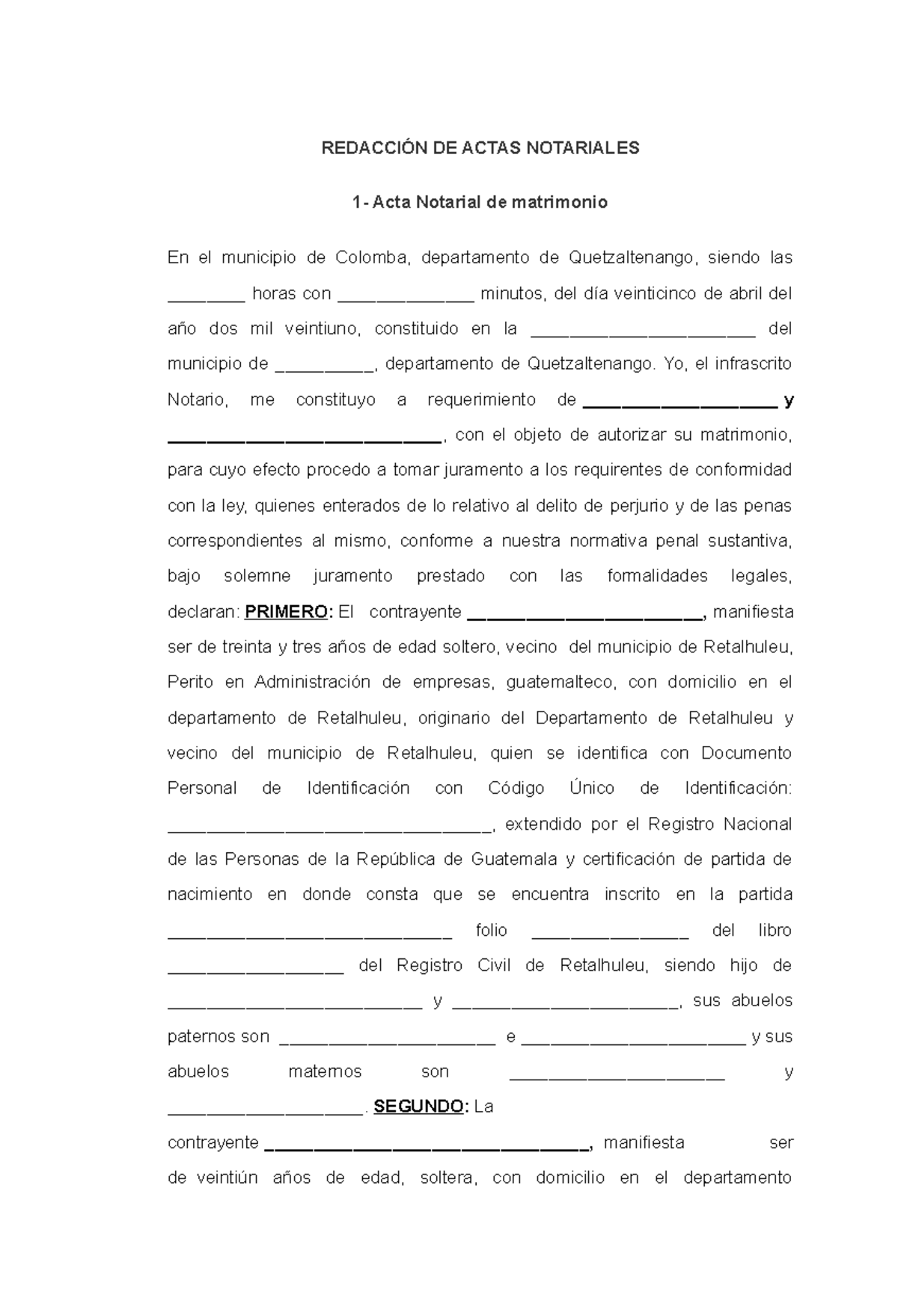 Actas Notariales - REDACCIÓN DE ACTAS NOTARIALES 1- Acta Notarial de ...