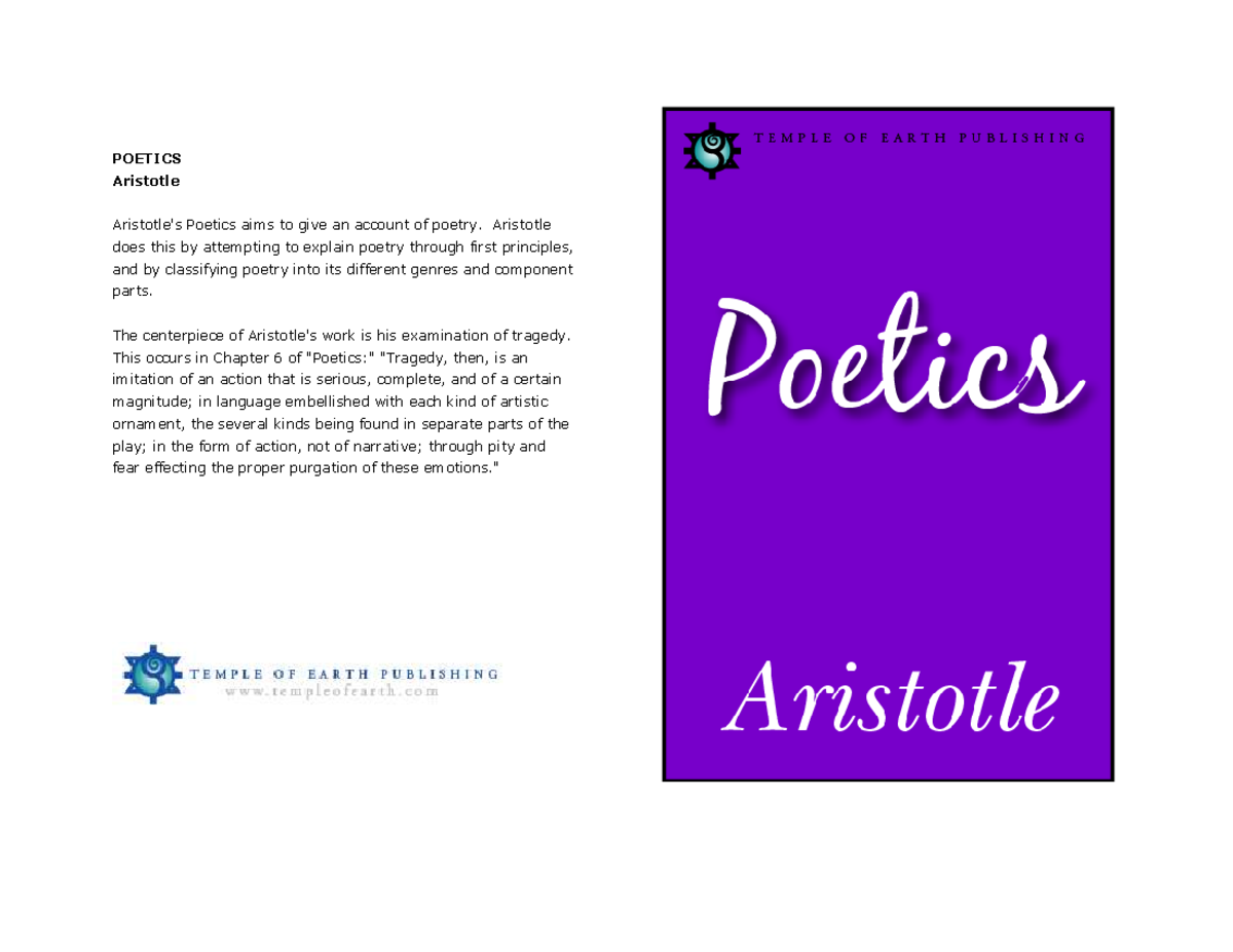 Aristotle poetics pdf - POETICS Aristotle Aristotle's Poetics aims to ...