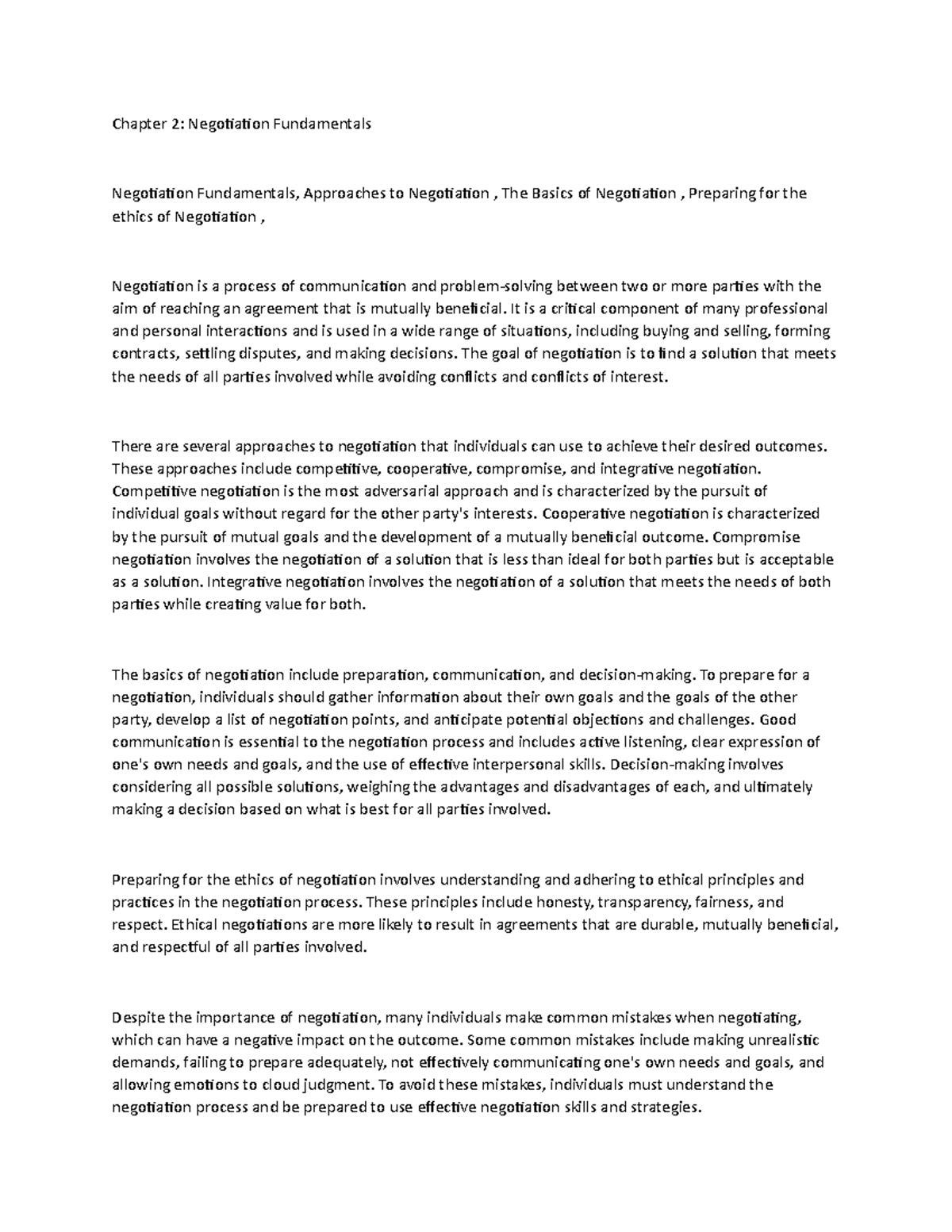 Mngt4720 Chapter 2 Negotiation Fundamentals - Chapter 2: Negotiation ...