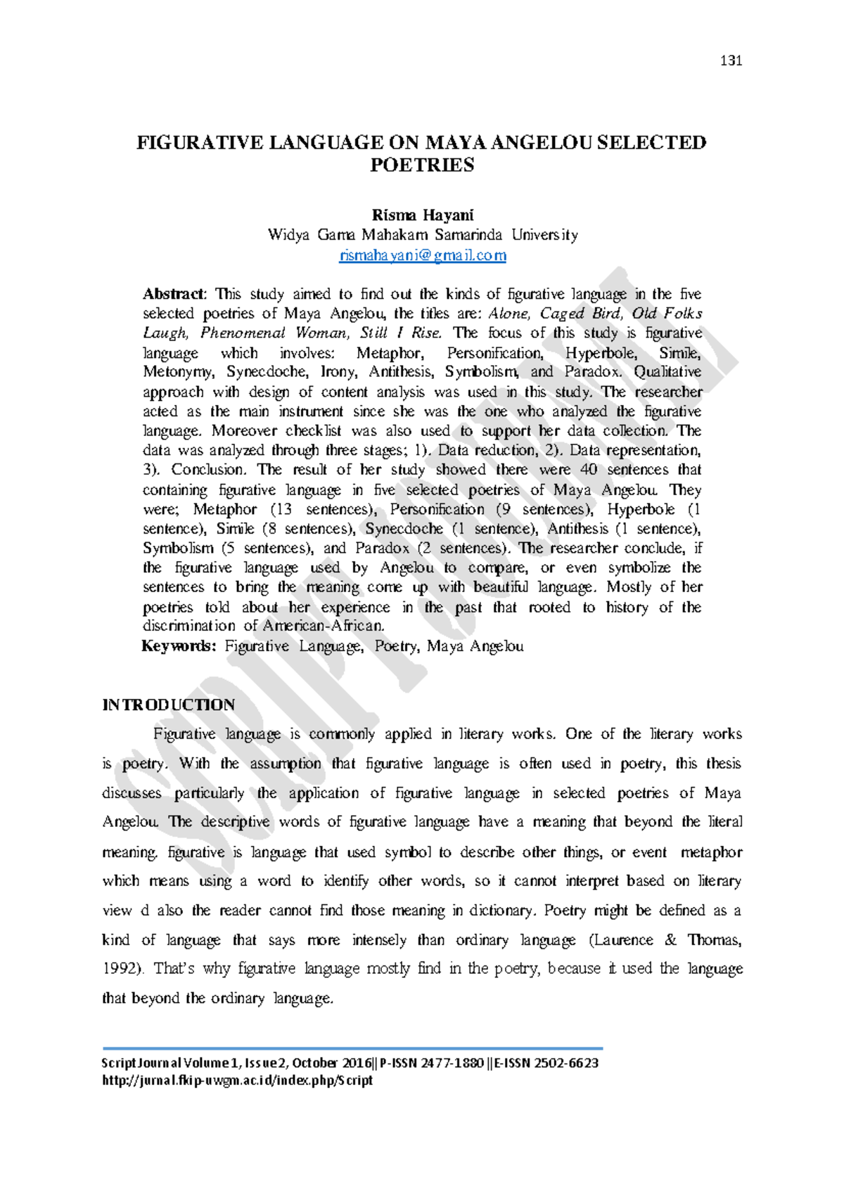 Figurative Language on Maya Angelou selected Poetr - Script Journal ...
