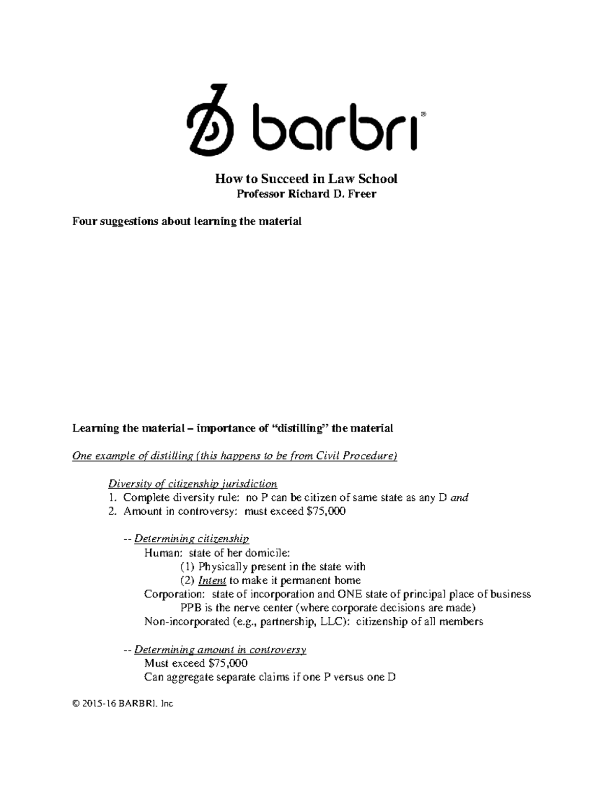 Document 1 - dff - © 2015-16 BARBRI. Inc How to Succeed in Law School ...