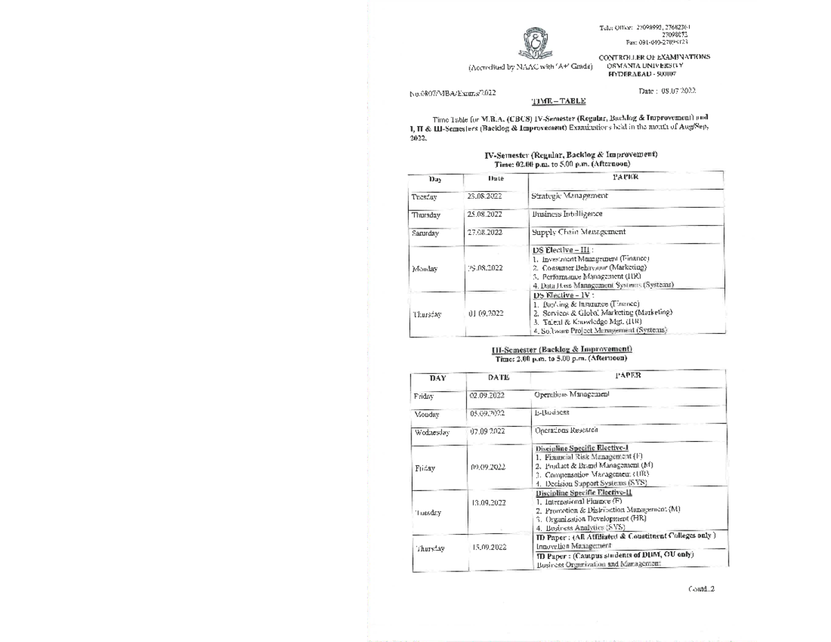 Examnotifications - MBA - Studocu