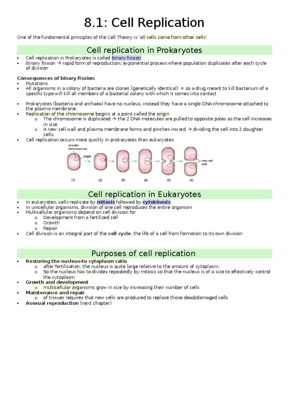 8.1 Cell Replication - 8: Cell Replication One of the fundamental ...