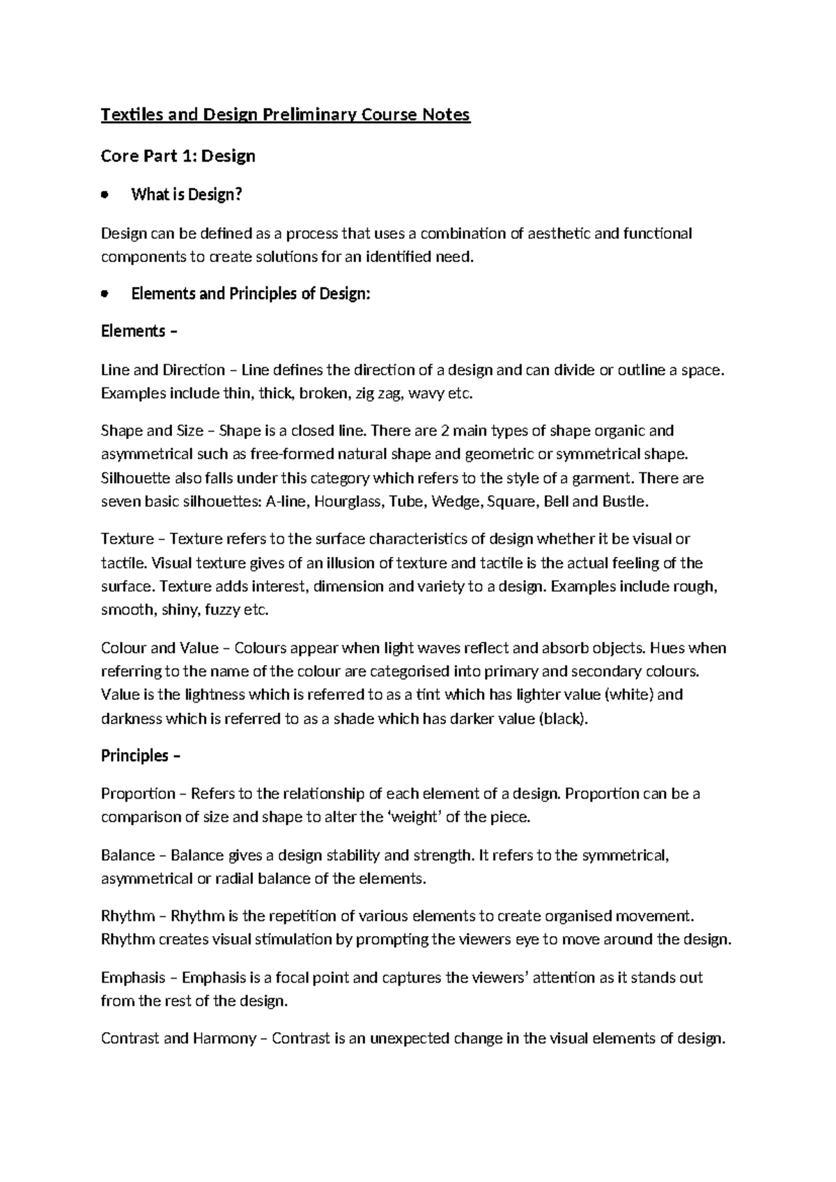 Preliminary Course Notes - Textiles and Design - Textiles and Design ...