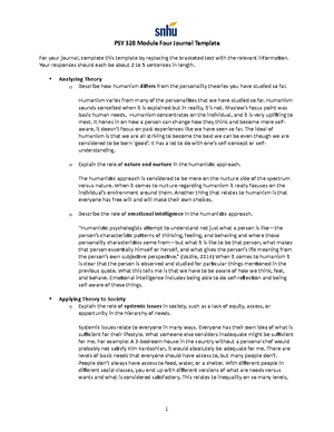 PSY 328 Module 6 Journal - PSY 328 Module Six Journal Template First ...