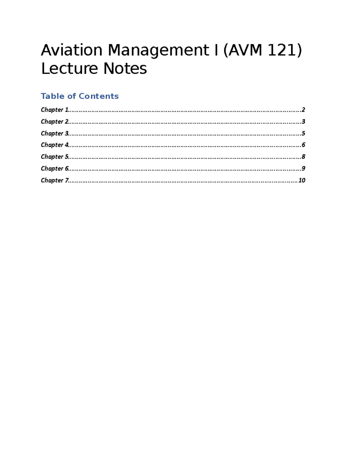 AVM 121 Lecture Notes - Aviation Management I (AVM 121) Lecture Notes ...
