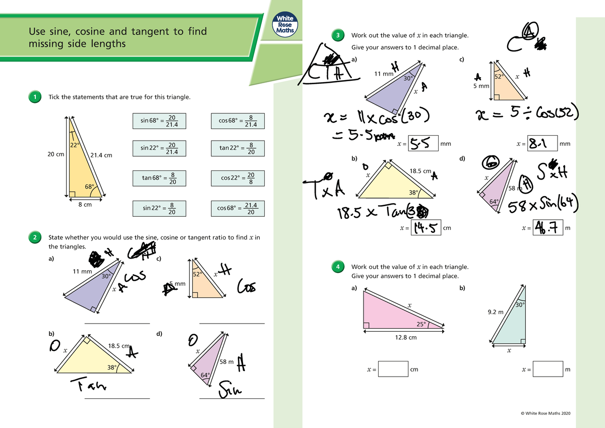 Math gcse practice - Use sine, cosine and tangent to find missing side ...