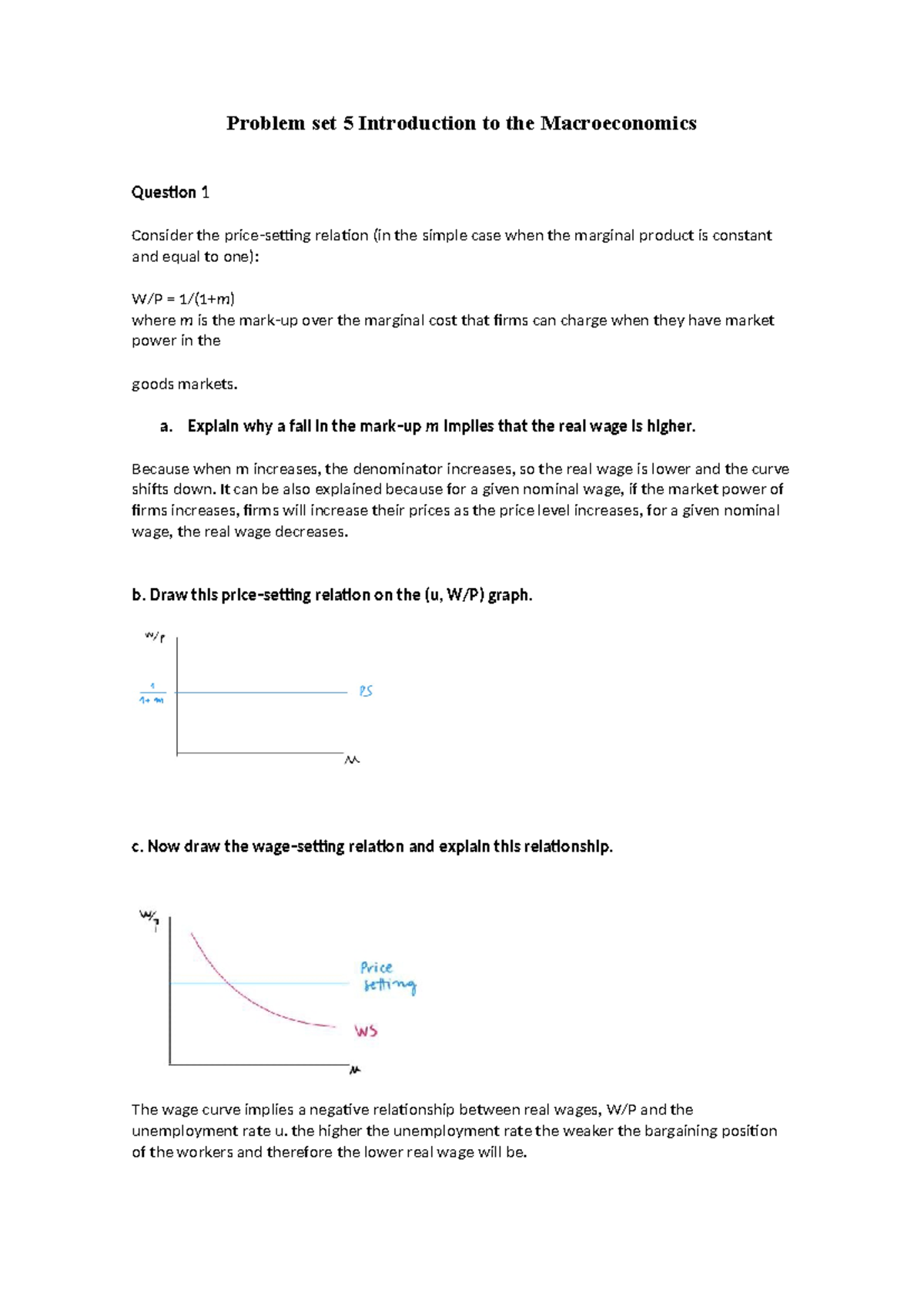 Problem set 5 Introduction to the Macroeconomics - Problem set 5 ...