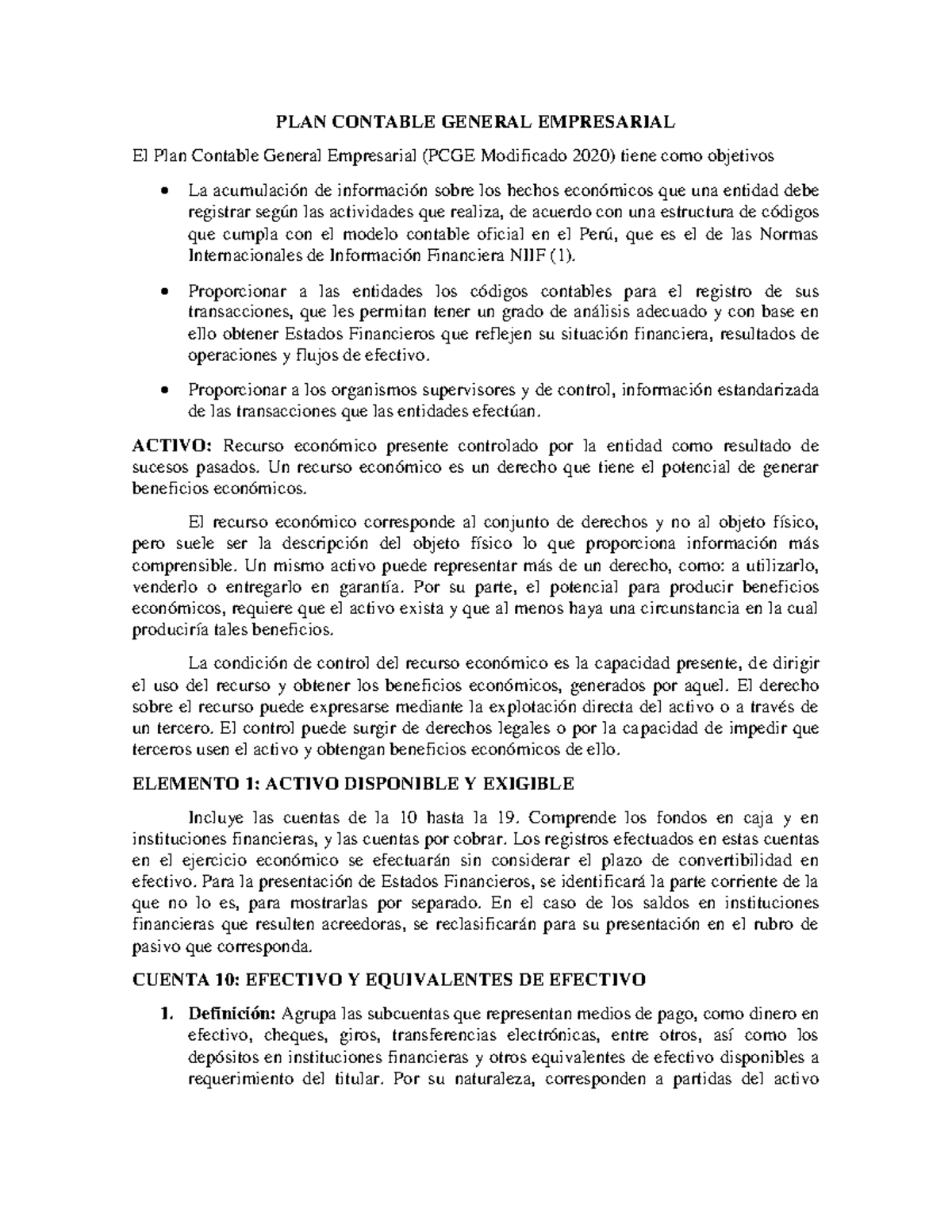 Elemento 01 - PLAN CONTABLE GENERAL EMPRESARIAL El Plan Contable General Empresarial (PCGE - Studocu