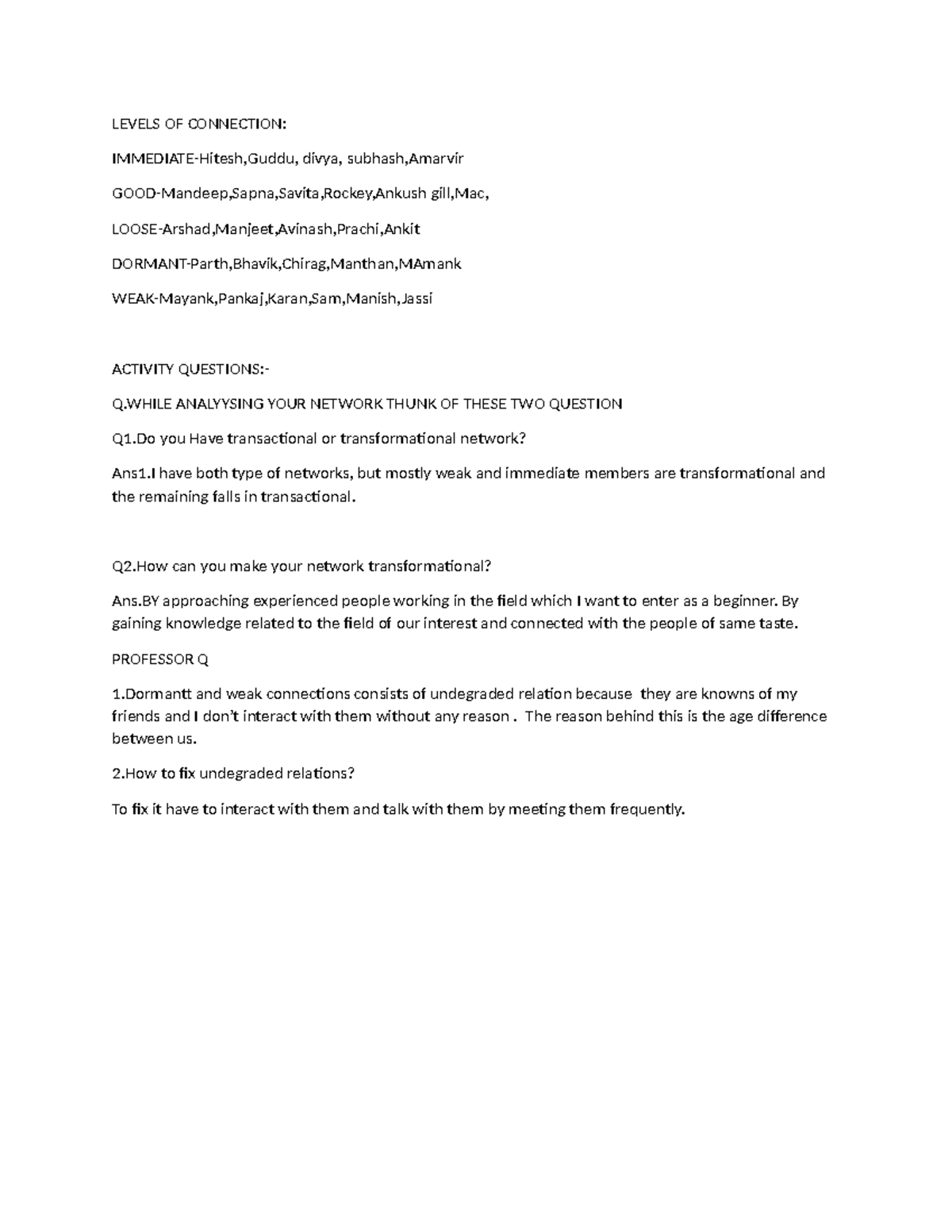 Levels OF Connection m - FTRG - LEVELS OF CONNECTION: IMMEDIATE-Hitesh ...