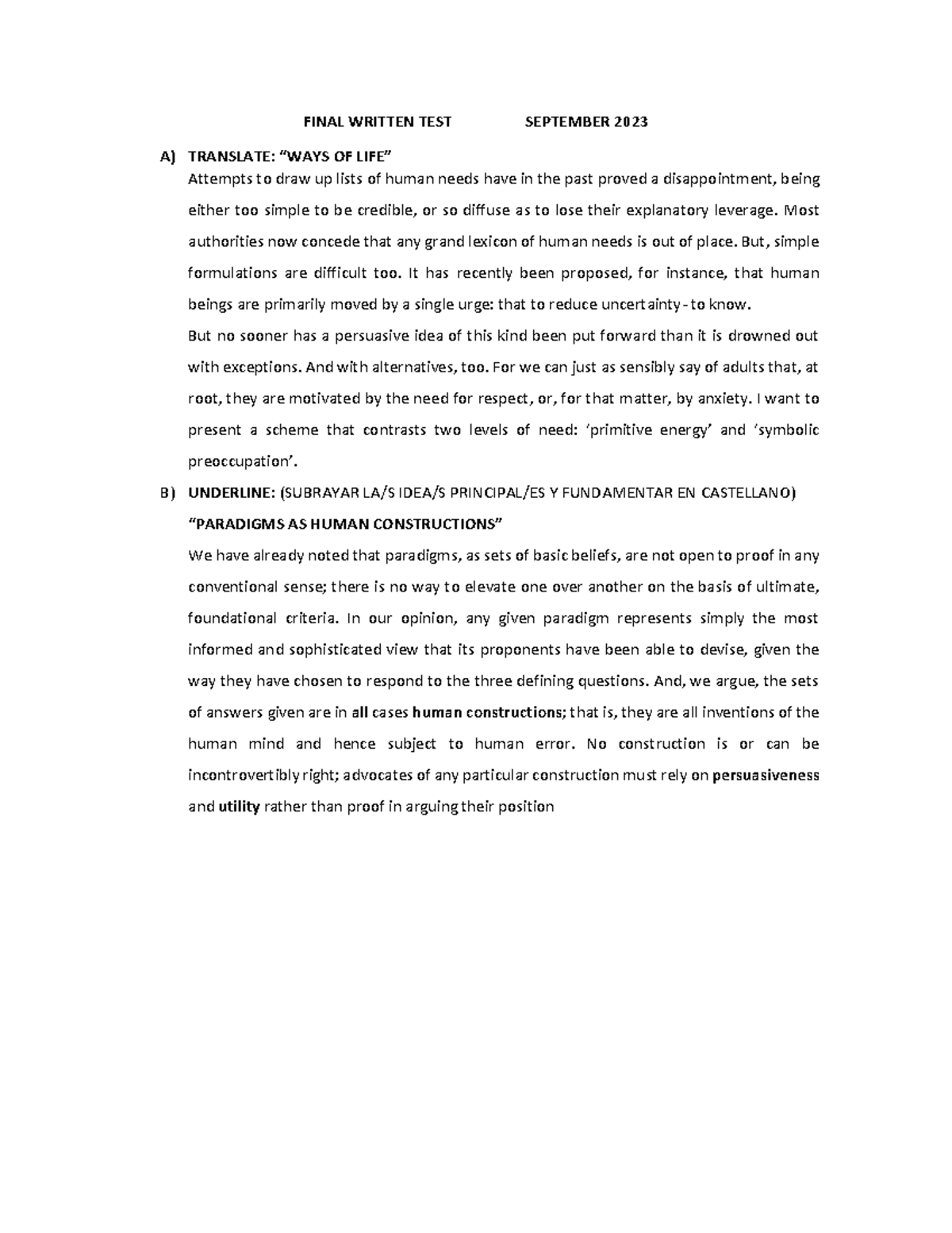 Final Written TEST September 2023 - FINAL WRITTEN TEST SEPTEMBER 2023 A ...