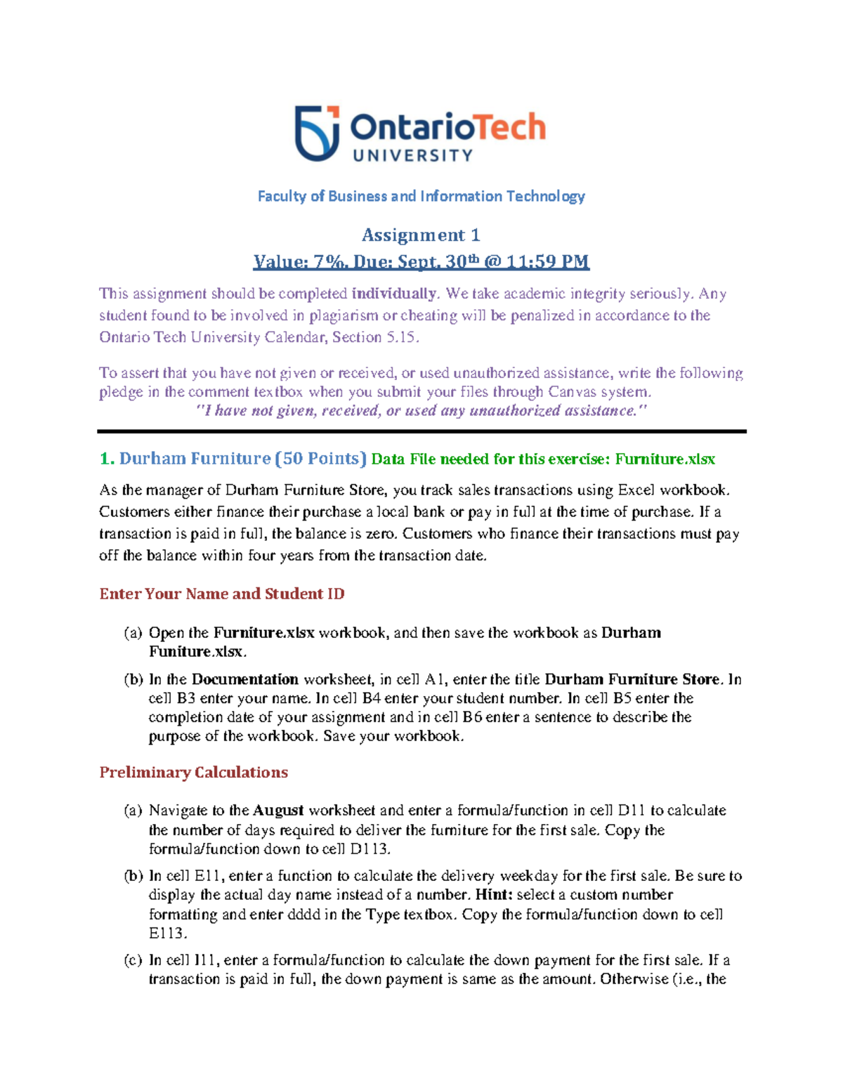 Assignment 1 - Faculty of Business and Information Technology ...