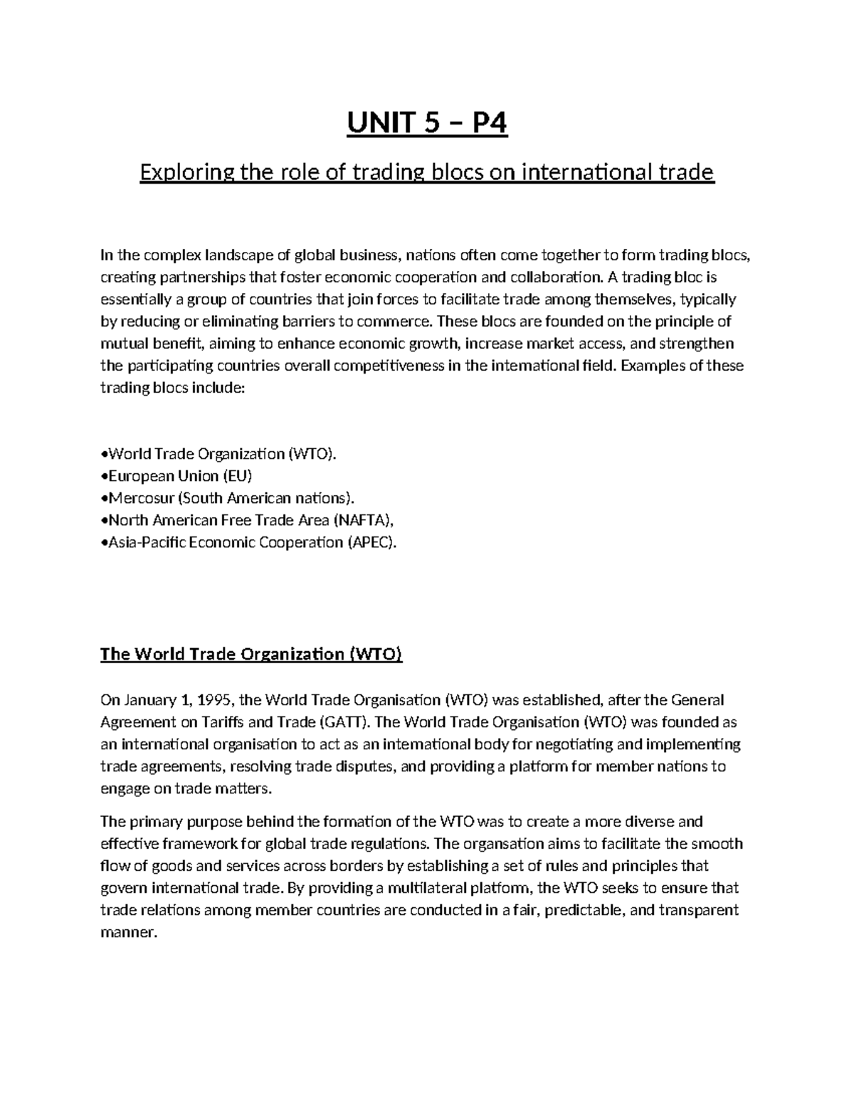 UNIT 5 - P4 - km;,m'klm,m - UNIT 5 – P Exploring the role of trading ...