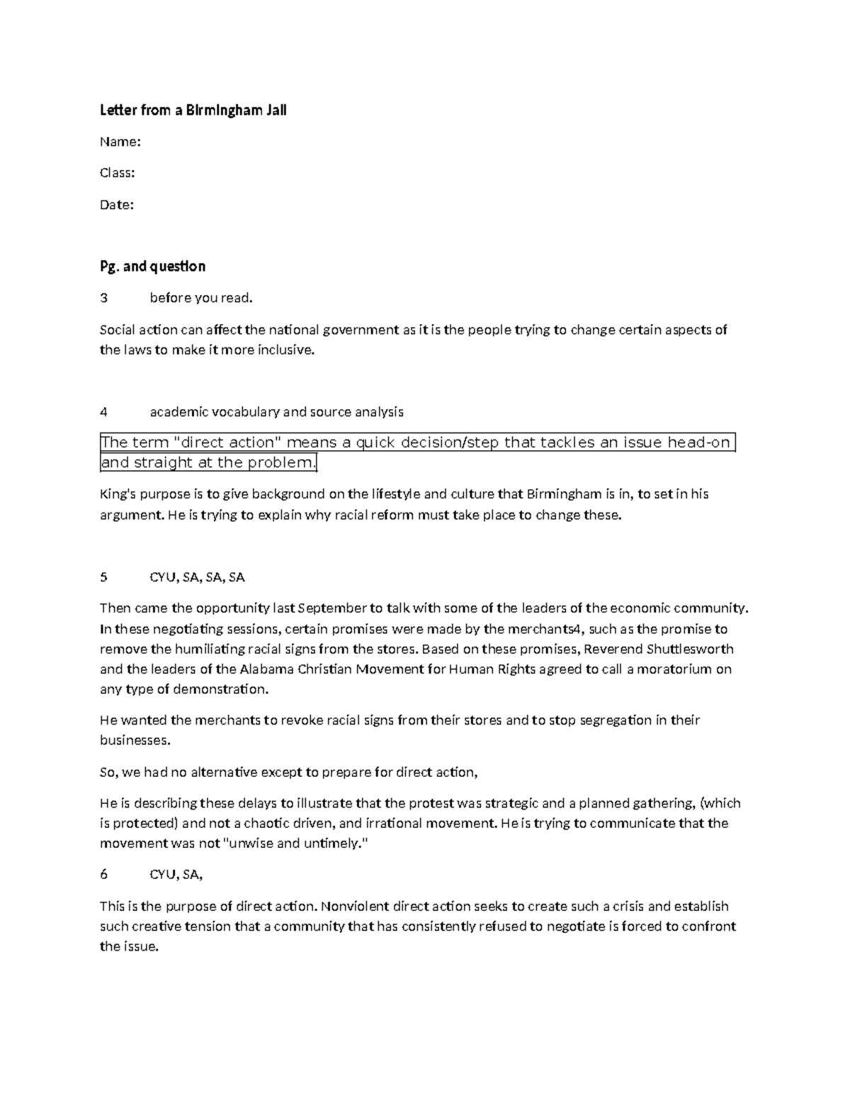 LFBJ and Sranmf NAR complete - Letter from a Birmingham Jail Name ...