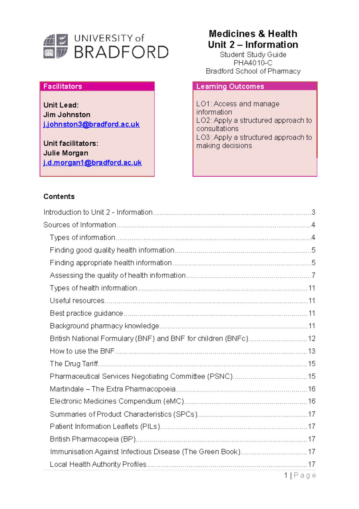 Medicines and Health Student Study Guide Unit 2 Information 2022-23 ...