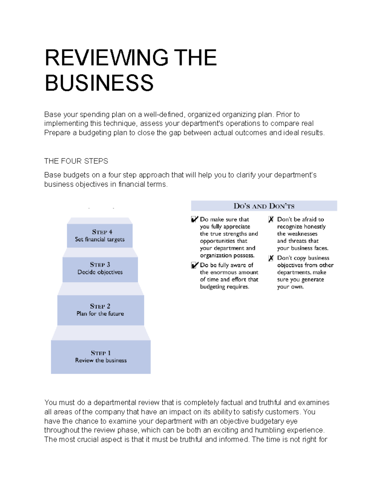 THE FOUR Steps IN Reviewing THE Business - REVIEWING THE BUSINESS Base ...