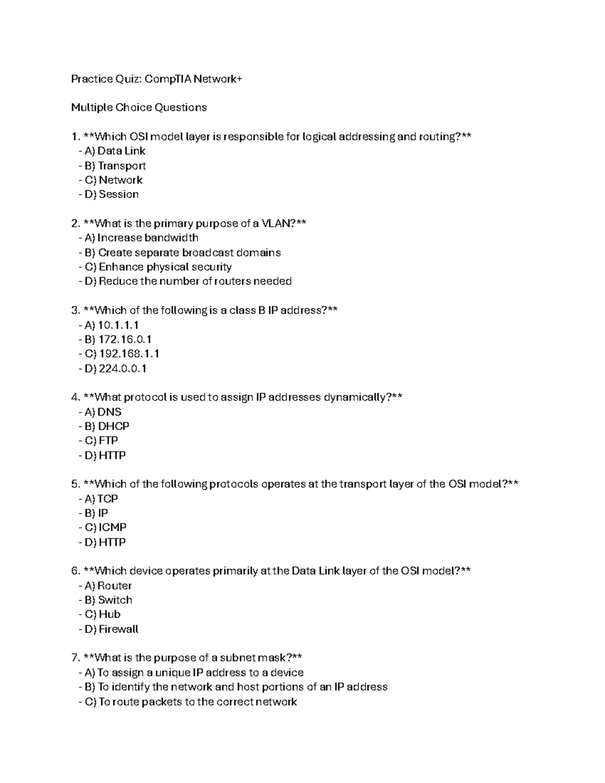Comptia N+ Quiz - Practice Quiz for N+ - Practice Quiz: CompTIA ...