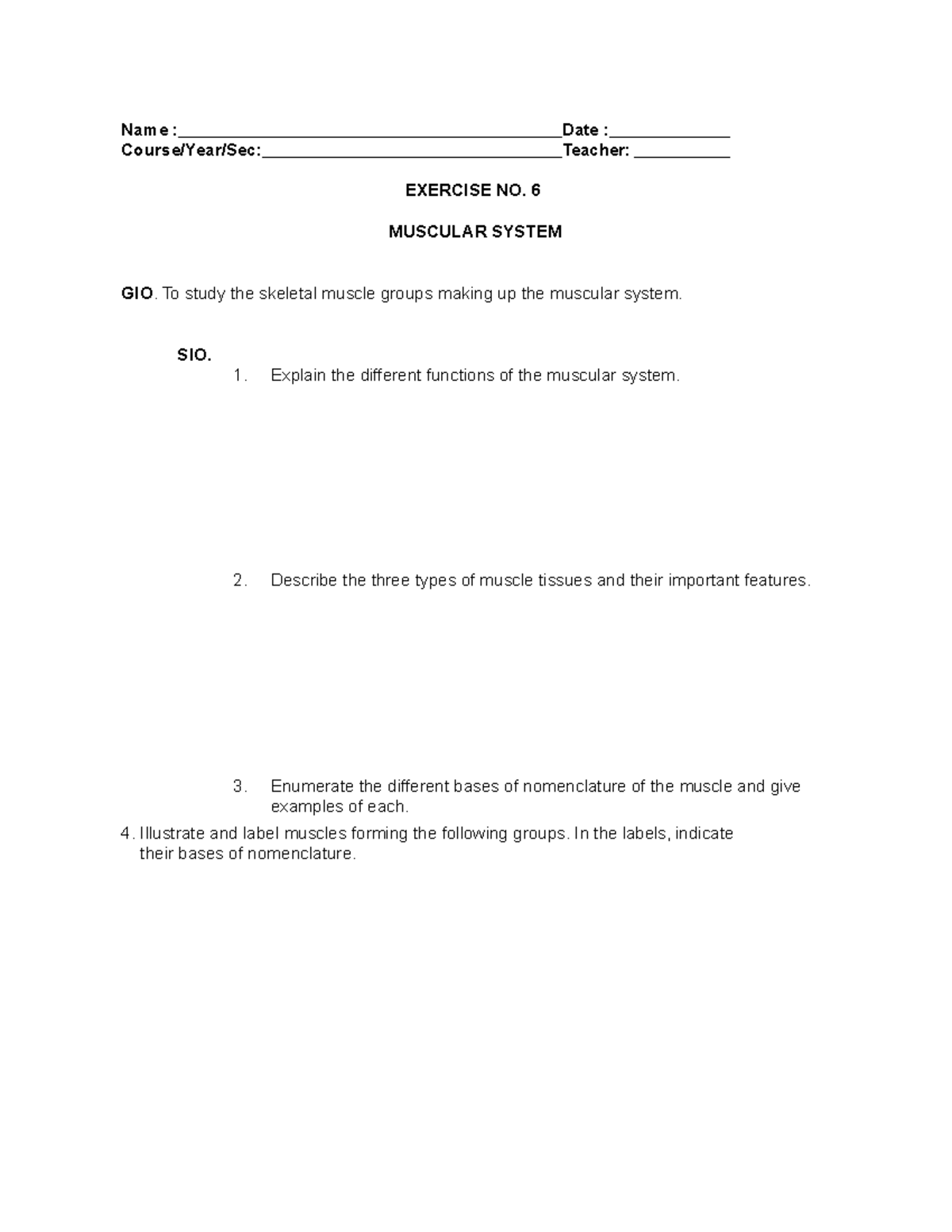 Copy of LAB Exercise Muscular System - Name : Date : Course/Year/Sec ...