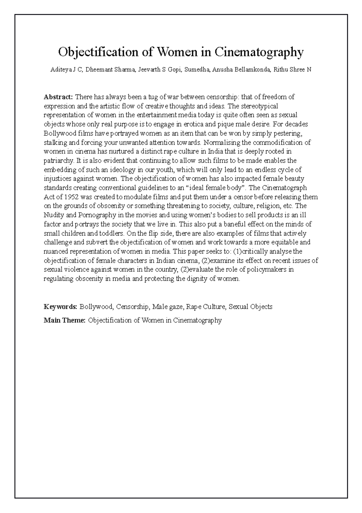 Objectification of Women in Cinematography - The stereotypical ...