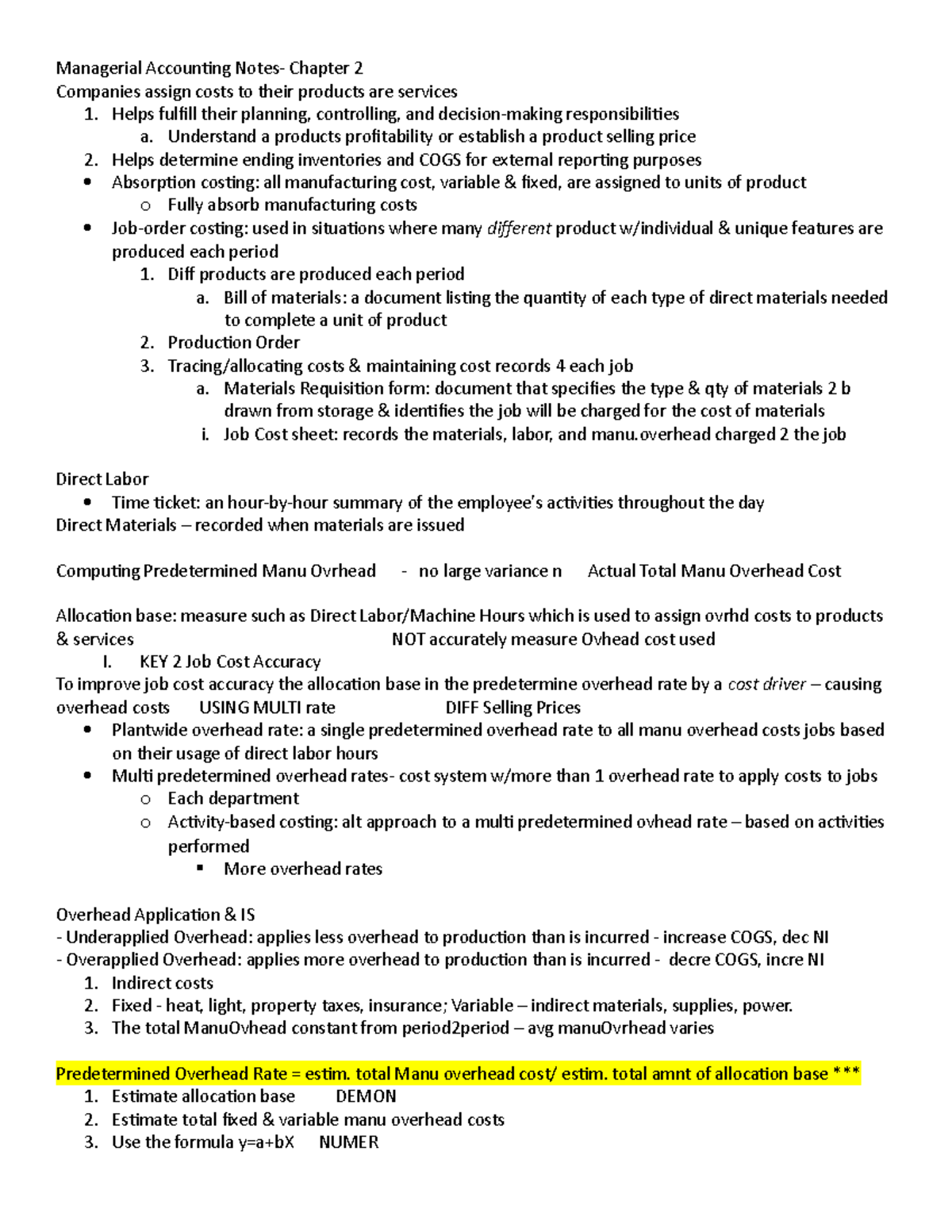 Managerial Accounting Notes- Chapter 2 - Helps fulfill their planning ...