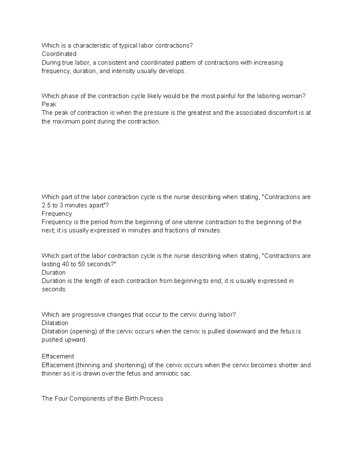 Birth Process - Notes and questions from book. - Which is a ...
