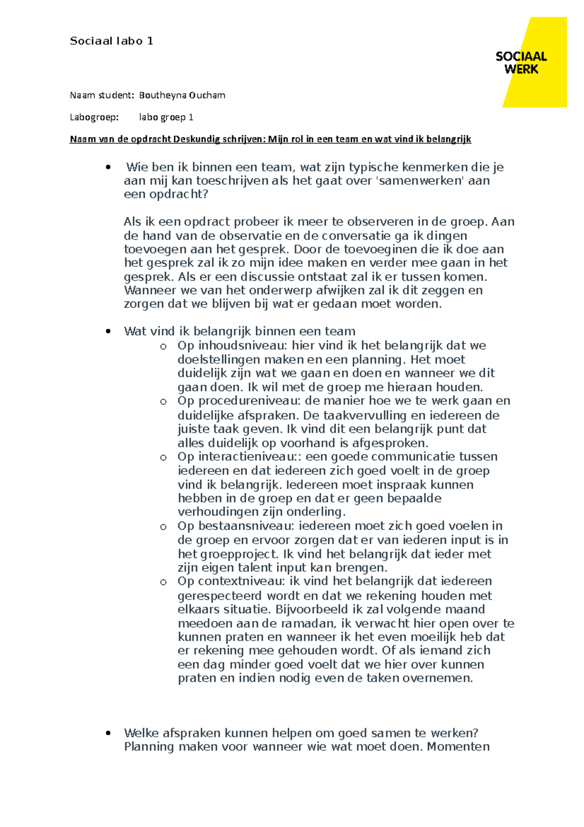 Labo 1 - het is een taak - Sociaal labo 1 Naam student: Boutheyna ...
