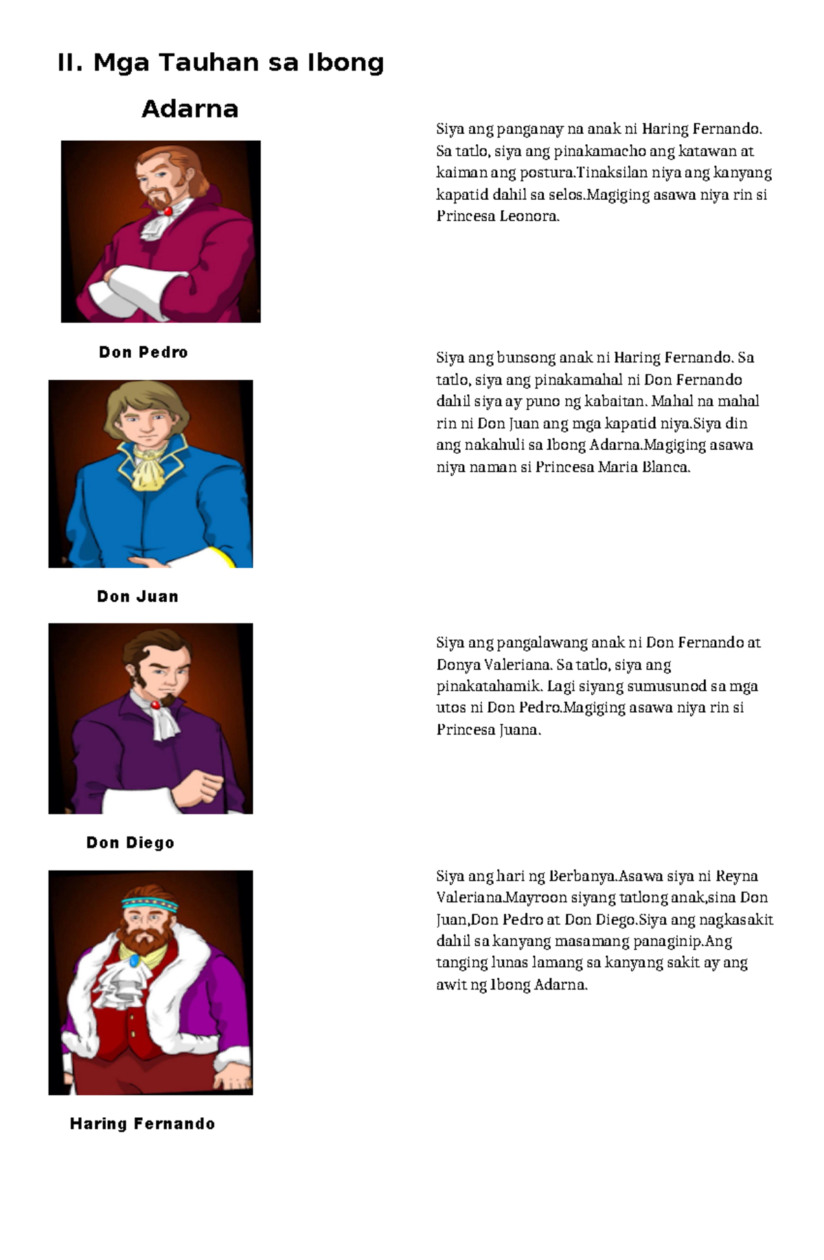 Mga Tauhan sa Ibong Adarna with pictures - II. Mga Tauhan sa Ibong ...