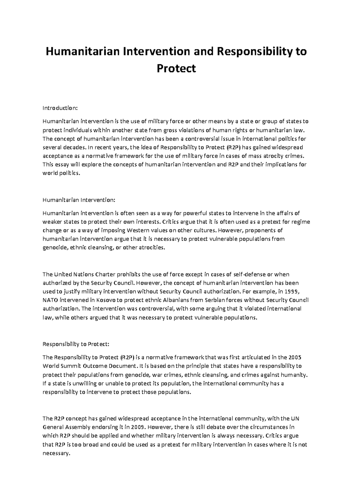 Humanitarian Intervention and Responsibility to Protect - Humanitarian ...