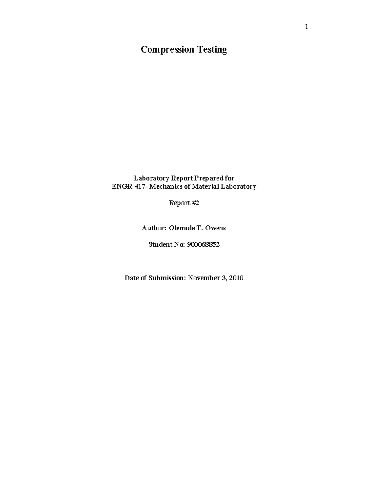 Compression Lab Report Pdf Free Compression Testing Laboratory Report Prepared For Engr 417 