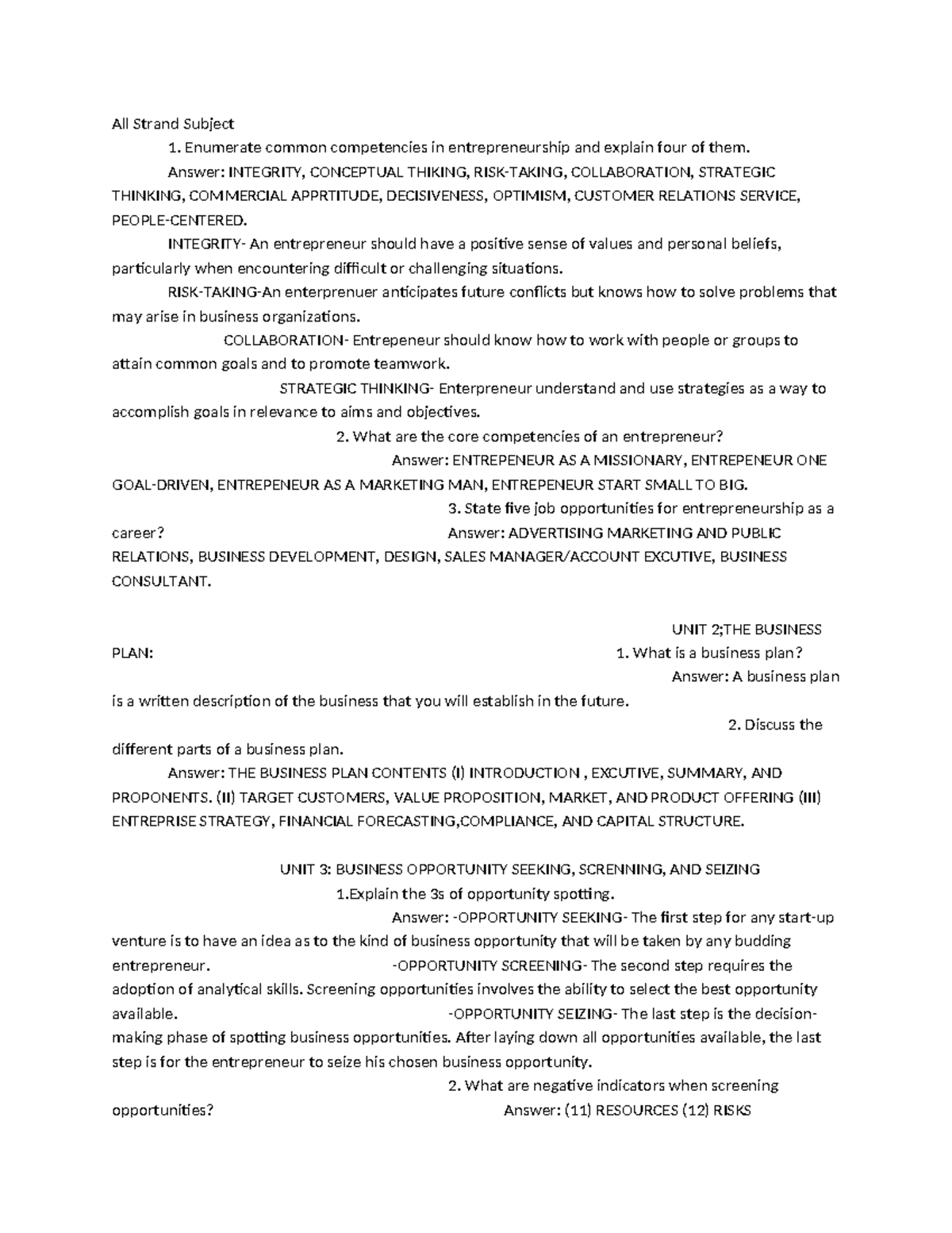 All Strand Subject 1 - N/A - All Strand Subject 1. Enumerate common ...