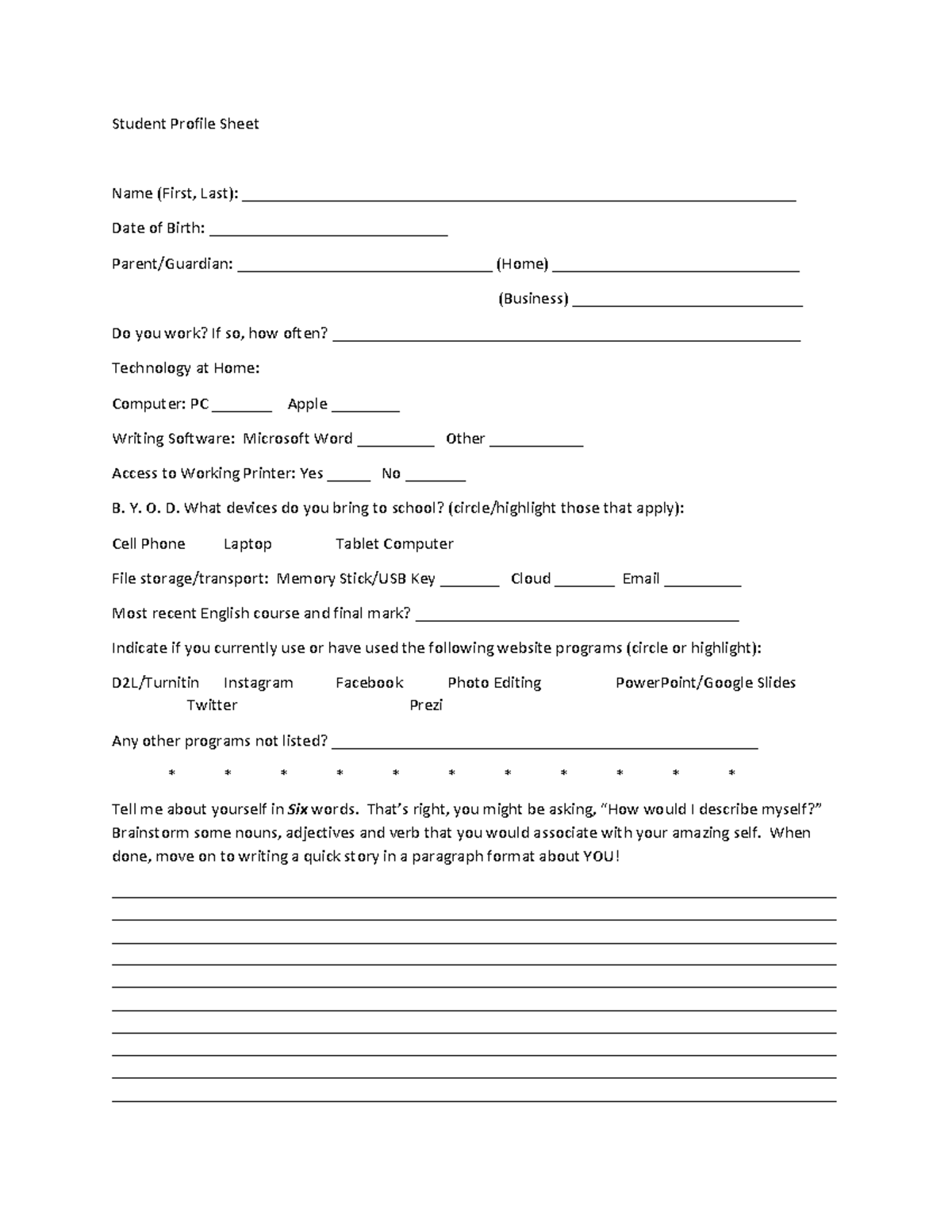 1 2D0 Student Profile Sheet (1)-2 - Student Profile Sheet Name (First ...