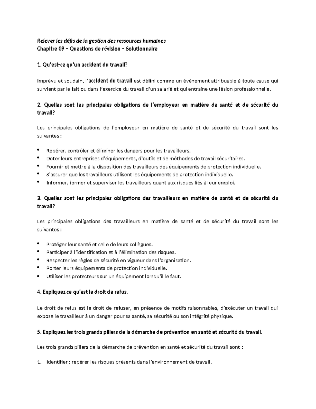 Réponses Chapitre 9 - Correction de sujet orh - Relever les défis de la gestion des ressources ...