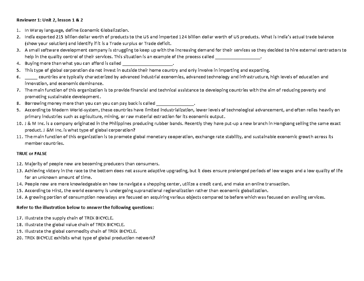 Reviewer Unit 2 lesson 1 and 2 - Reviewer 1: Unit 2, lesson 1 & 2 In ...