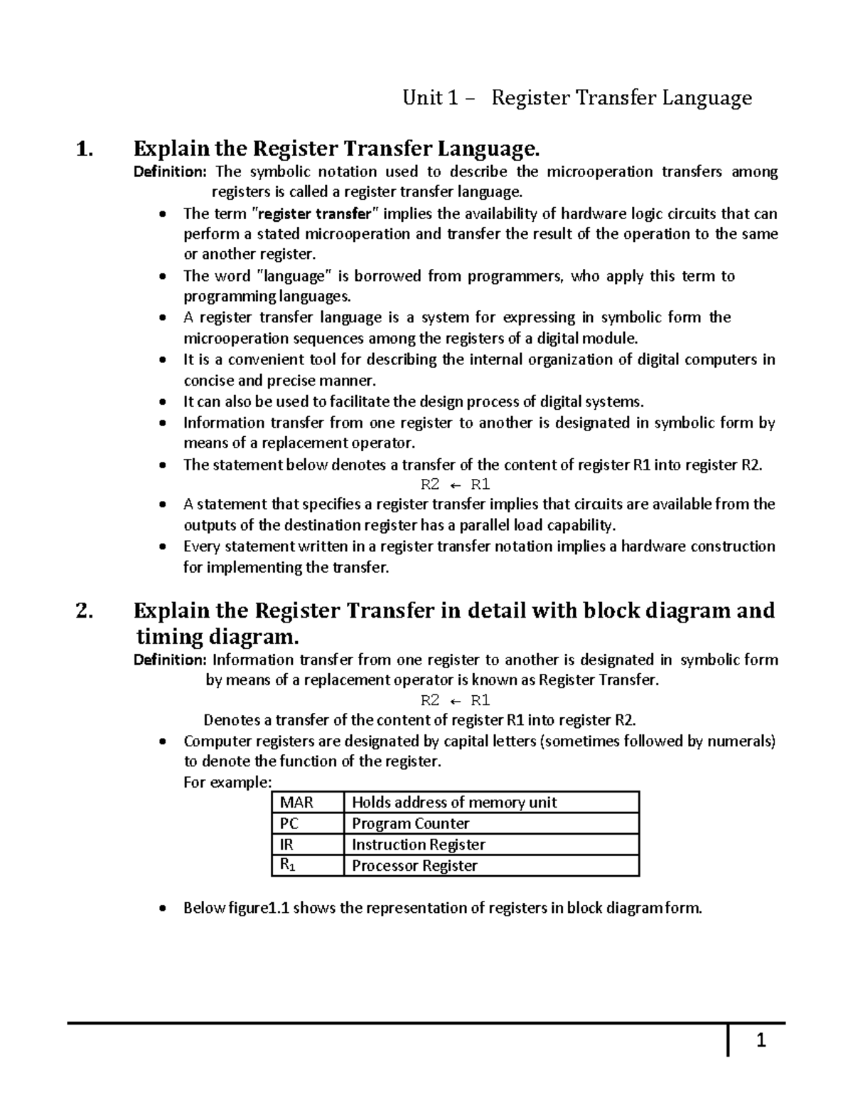 Register Transfer Language 1 Explain The Register Transfer Language