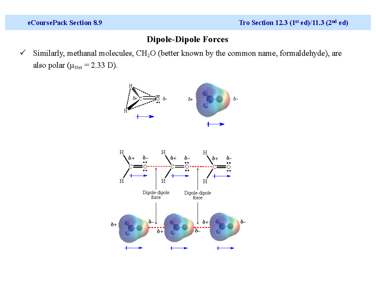Lecture 4 - Arasasingham - Dipole-Dipole Forces ü Similarly, methanal ...