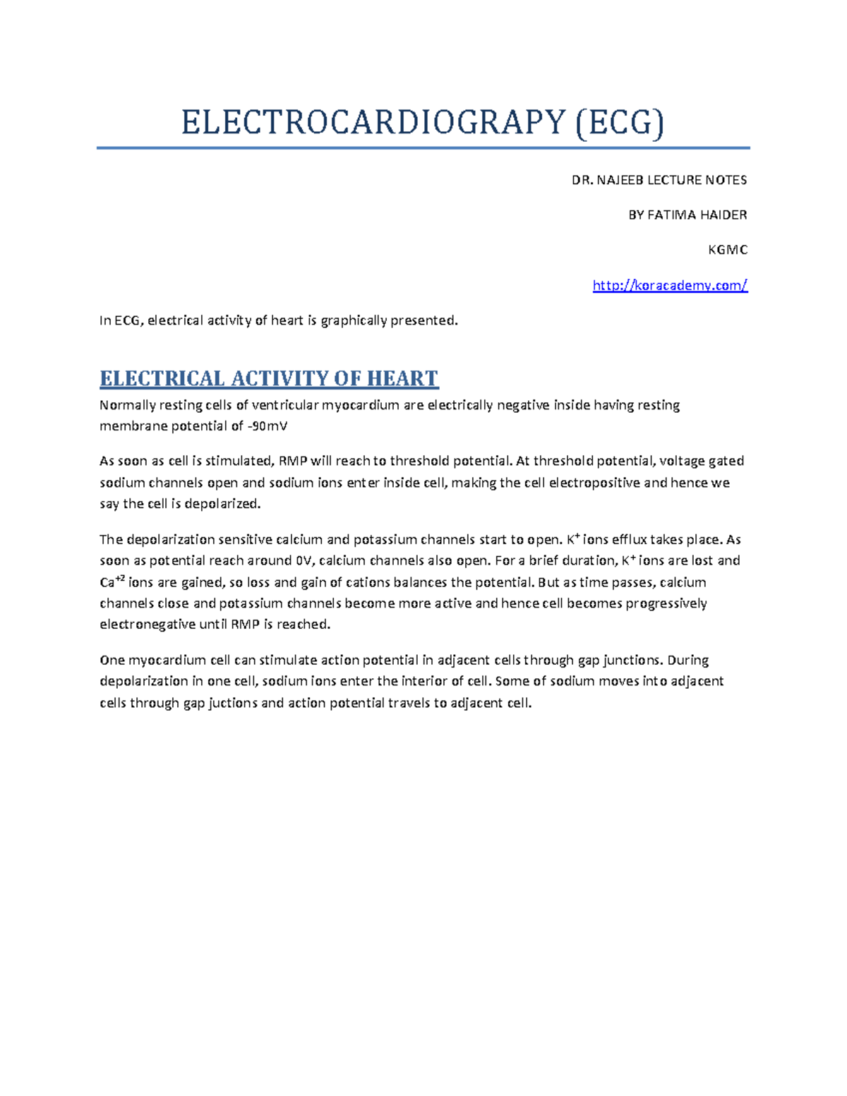 02. Electrocardiograpy - ELECTROCARDIOGRAPY (ECG) DR. NAJEEB LECTURE ...