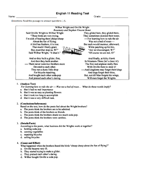 English Reading Material Grade 12 - GRADE 12 READING TEST NAME