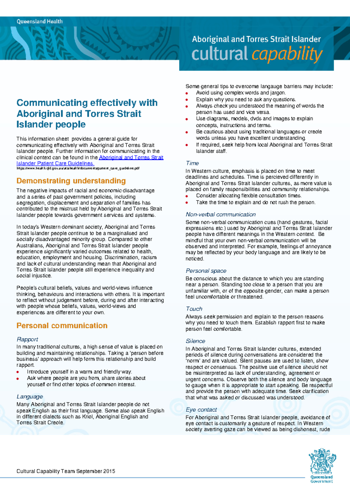 Queensladn Health communicating - Cultural Capability Team September ...