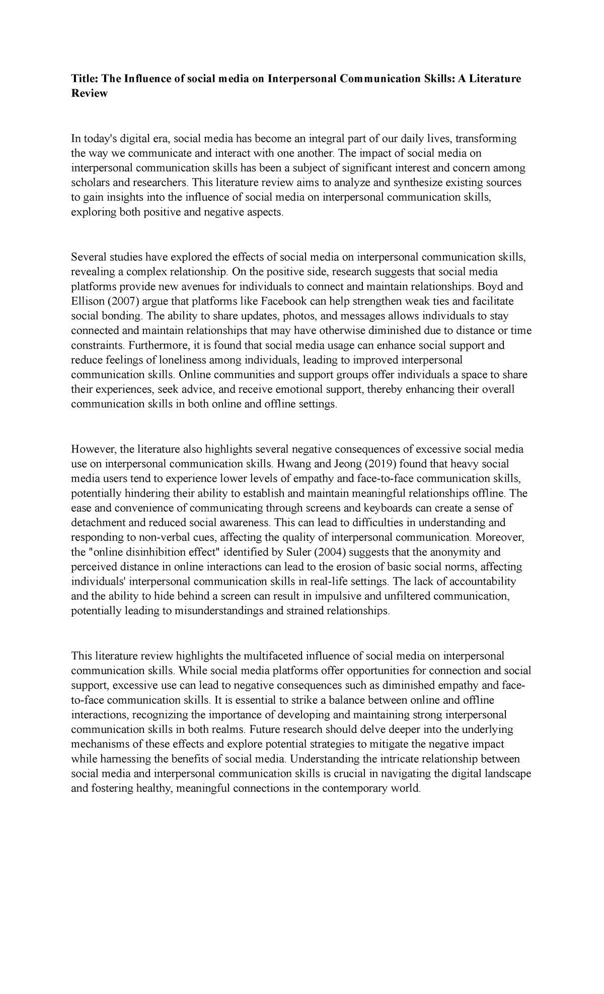 Unit 4 written assignment - Title: The Influence of social media on ...